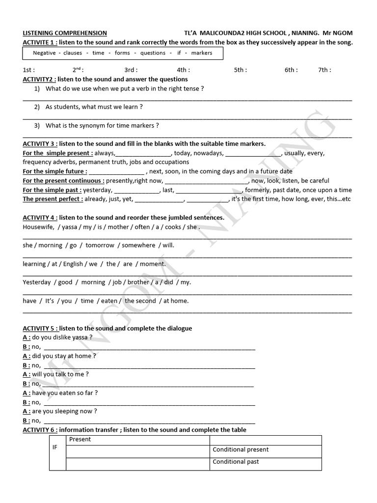 Time Markers Student's Worksheet (Enregistré Automatiquement) (1) - 115756 | PDF | Grammatical ...