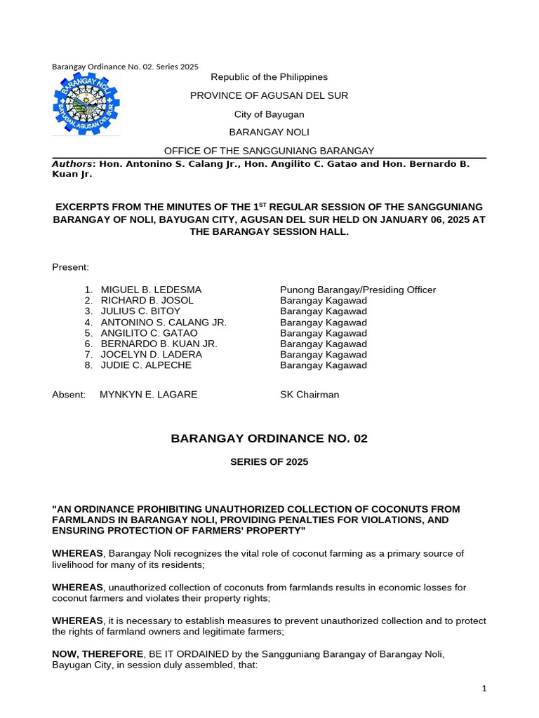Anti-Unauthorized Coconut Collection Ordinance | PDF | Government ...