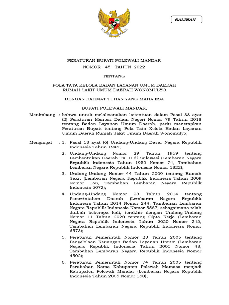 Perbup Polman Nomor 45 Tahun 2022 | PDF