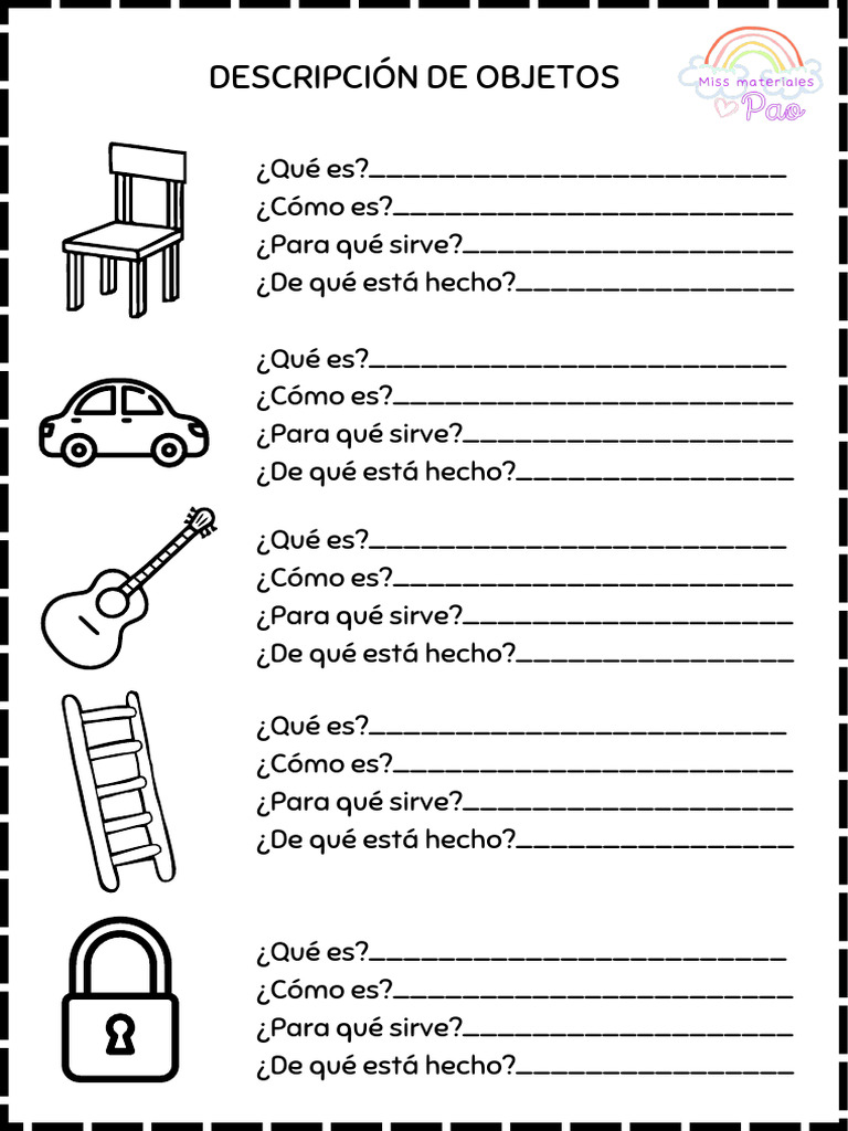 Descripción de objetos Miss materiales Pao | PDF