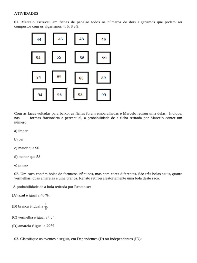 Lista de atividades 05 | PDF | Probabilidade