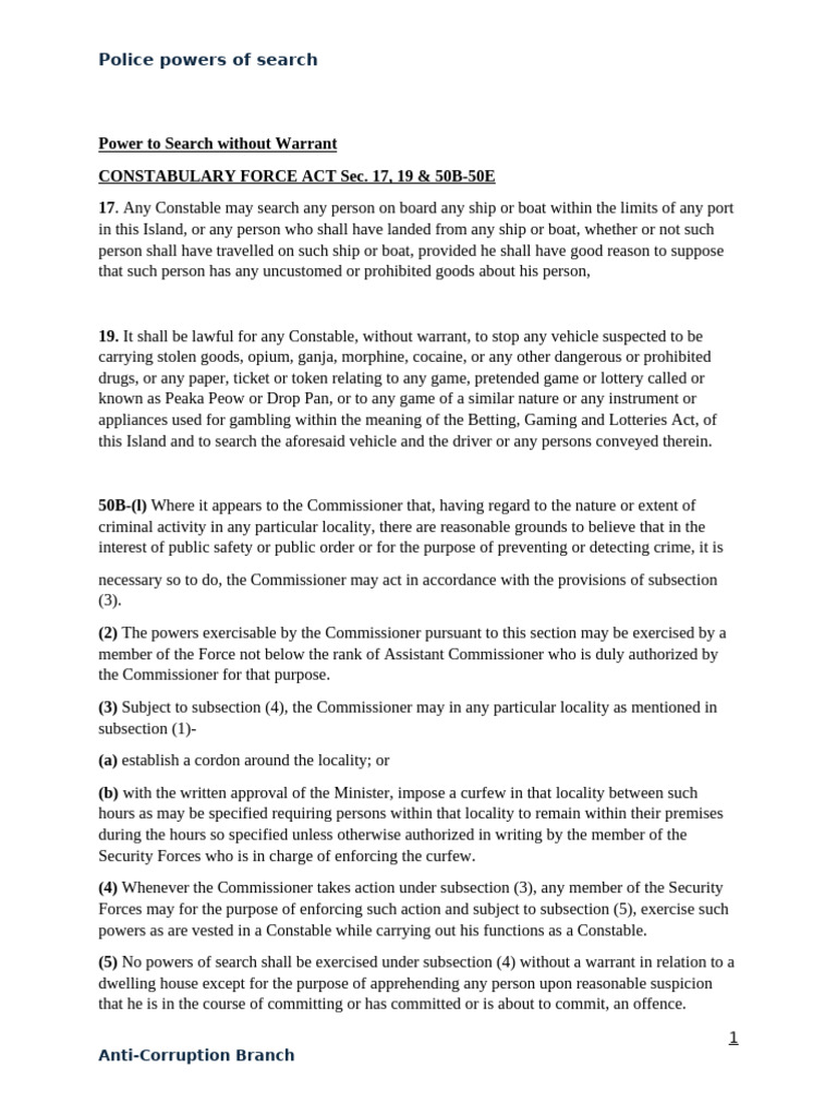 Power To Search Without Warrant | PDF | Search Warrant | Probable Cause