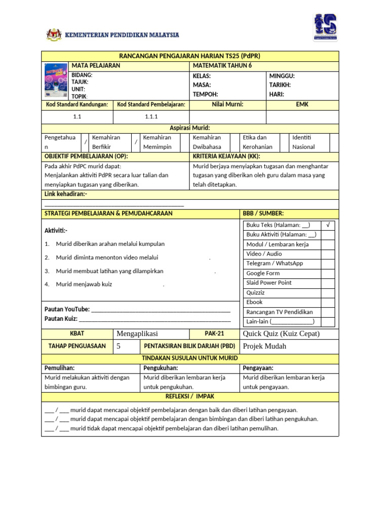 MATE THN 6 TS25 PDPR (Template) | PDF