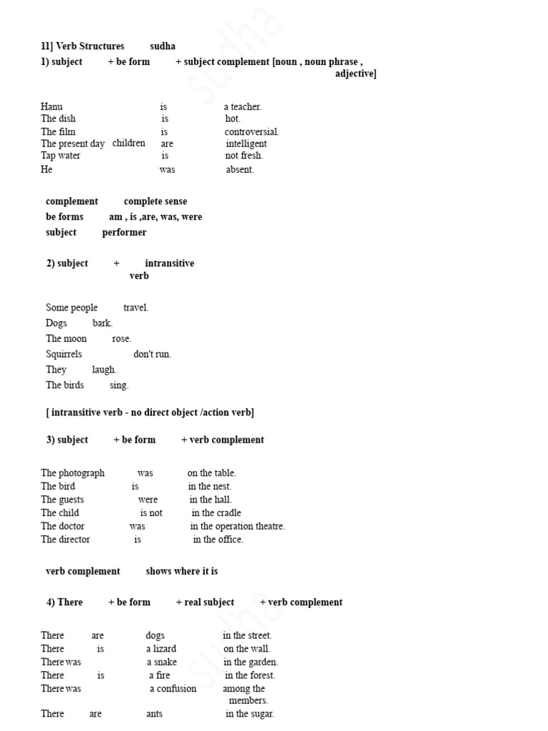 11) Verb Structures ........ 2025 | PDF | Verb | Subject (Grammar)