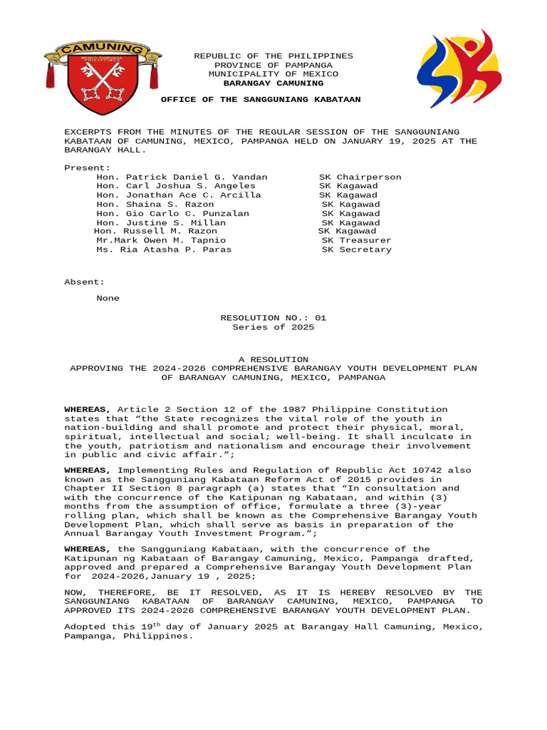 RESOLUTION-CBYDP-SKCAMUNING-2024-2026 (1) | PDF | Government