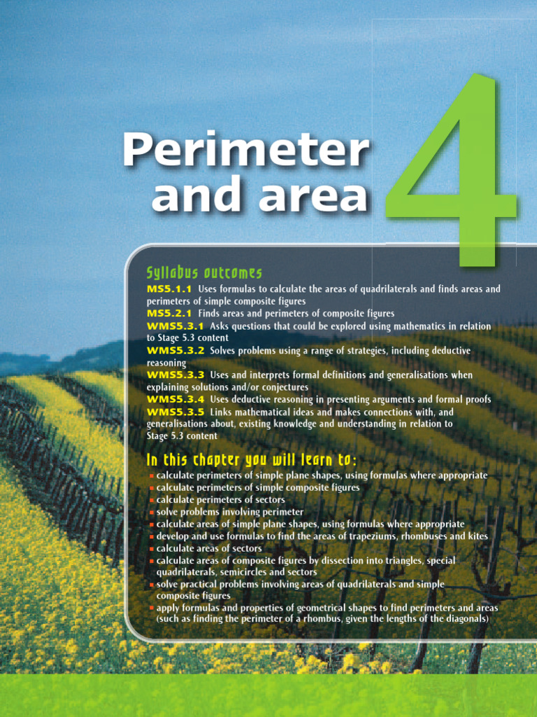Chapter 4 - Perimeter and Area | PDF | Area | Circle