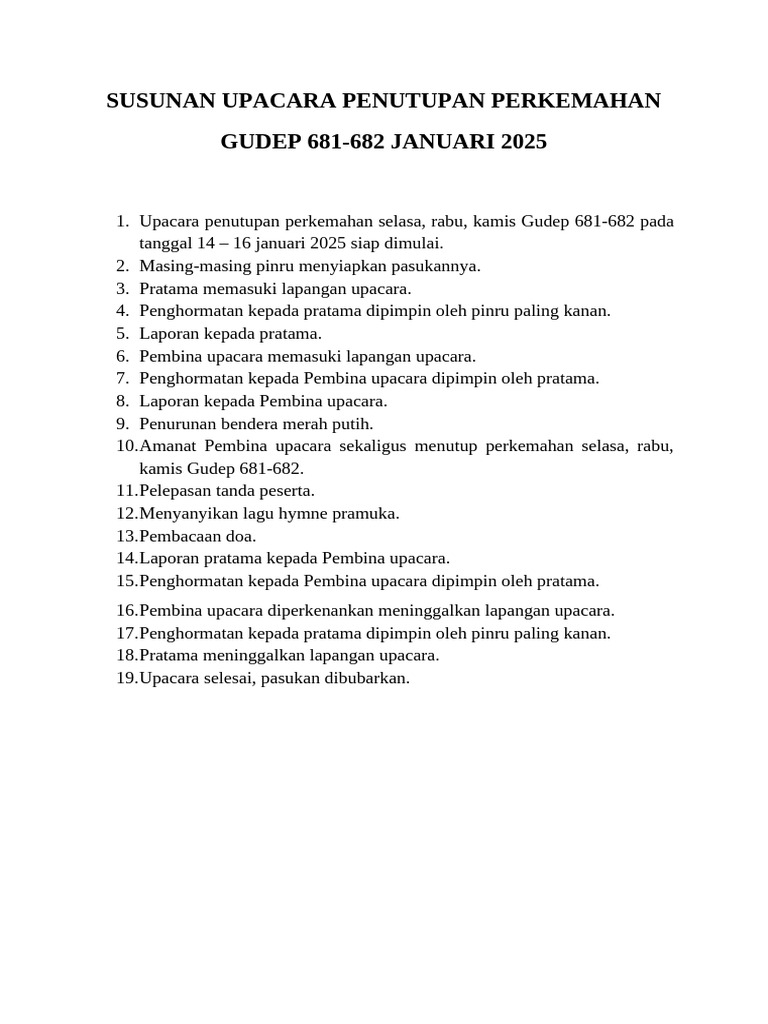 Susunan Upacara Penutupan Perkemahan | PDF