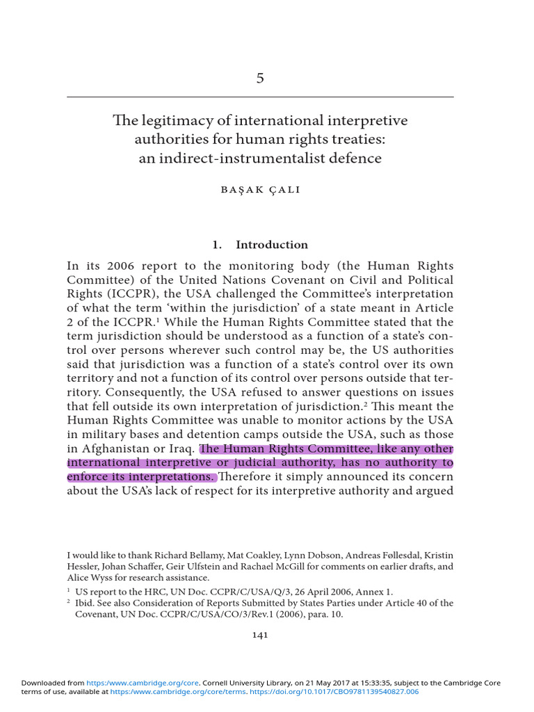 CALI The Legitimacy of International Interpretive Authorities For Hum ...