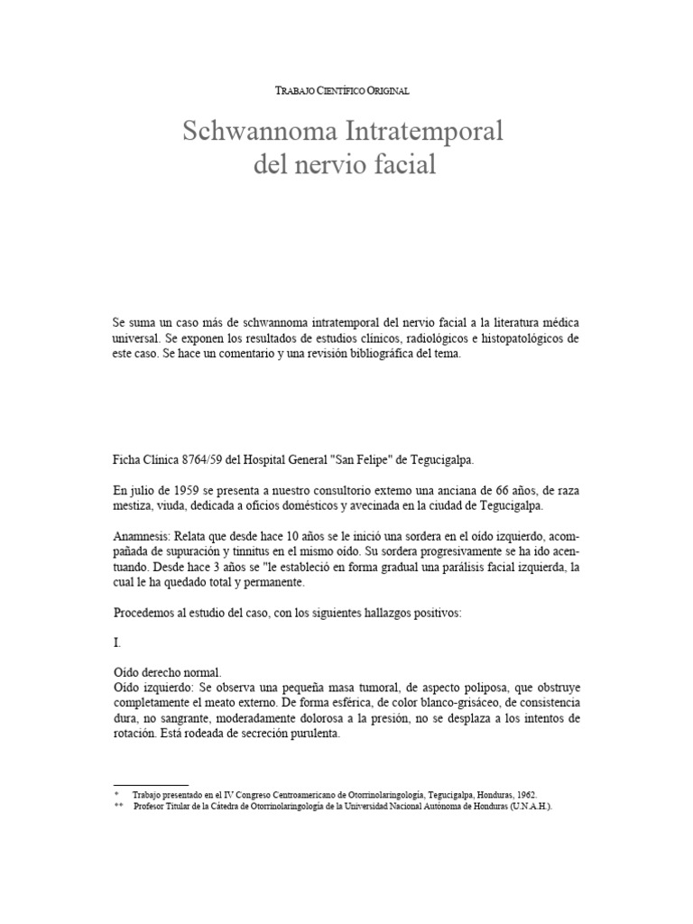 Schwannoma Intratemporal del Nervio Facial | PDF | Oído | Nervio