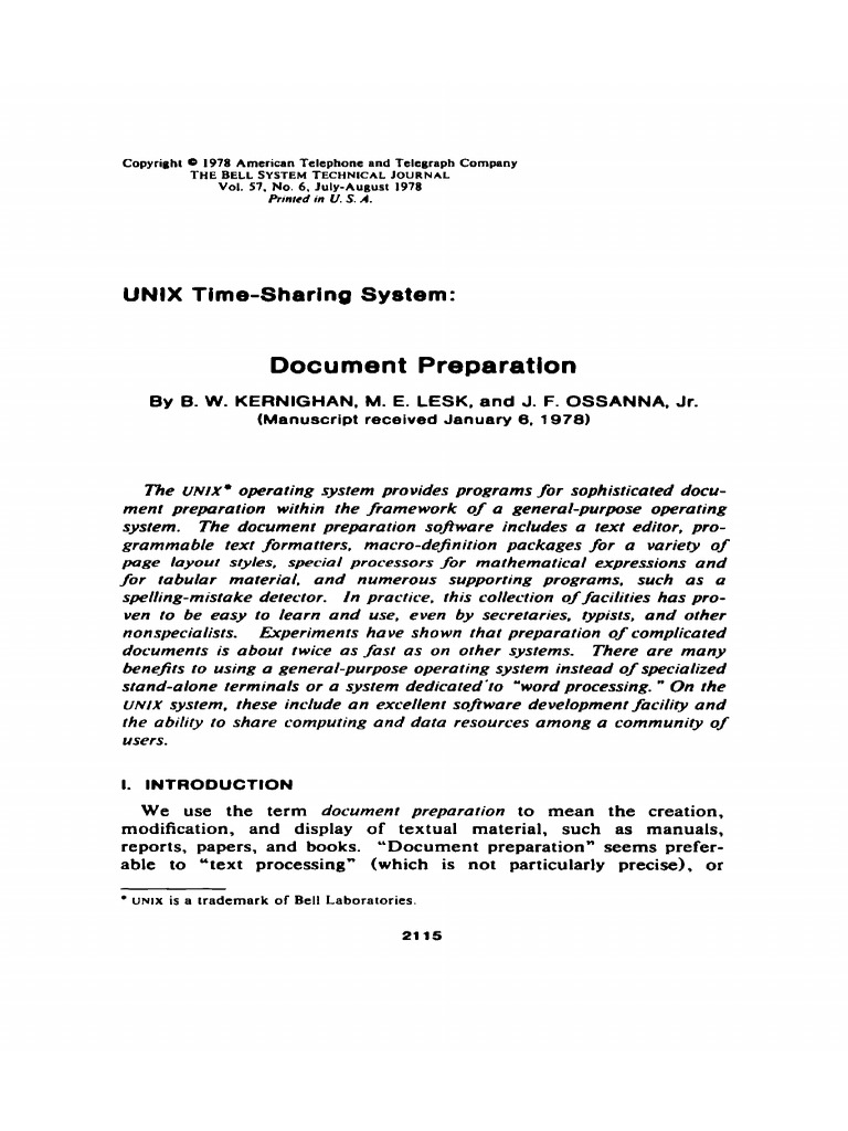 Document Preparation (Brian W. Kernighan, J. F. Ossanna) (1978) | PDF ...