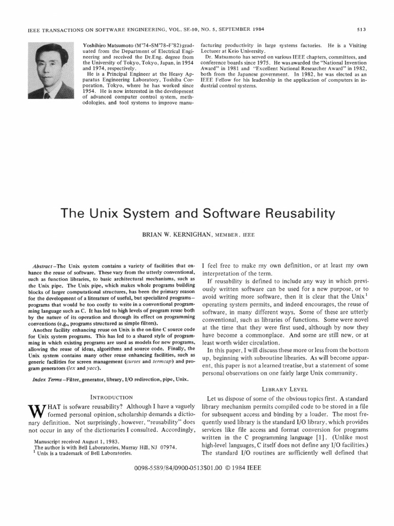 The Unix System and Software Reusability [Brian W. Kernighan] (1984) | PDF | Library (Computing ...