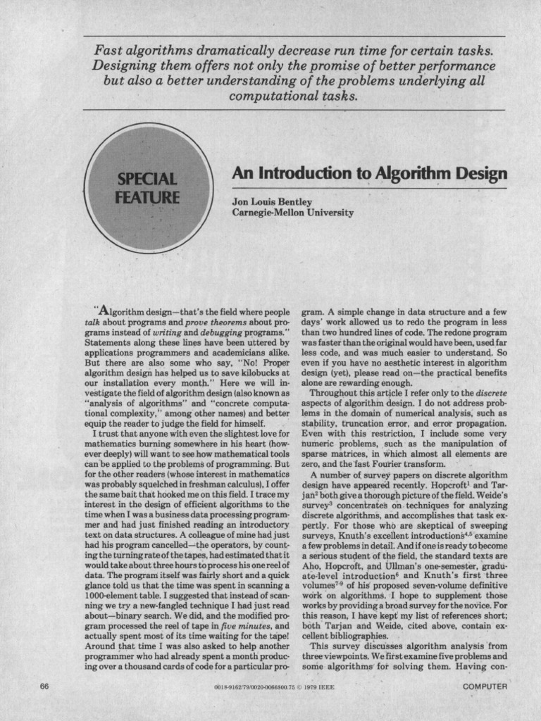 An Introduction To Algorithm Design (Jon L. Bentley) (1979) | PDF | Fast Fourier Transform ...
