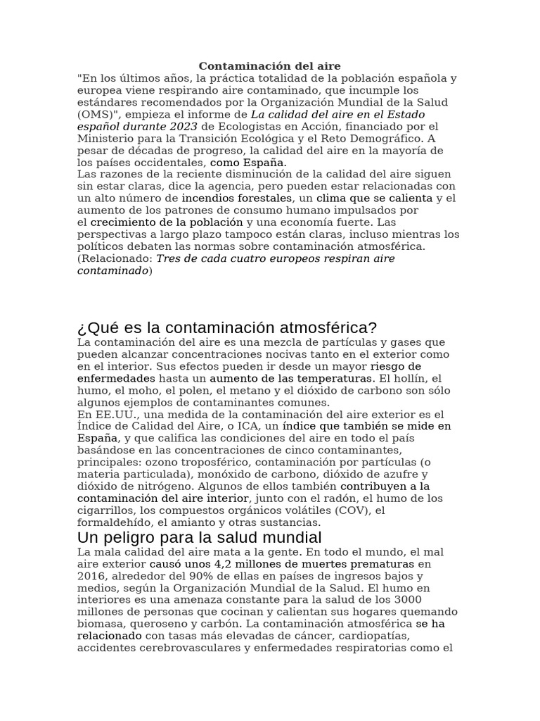 contaminación del aire | PDF | La contaminación del aire | Contaminación