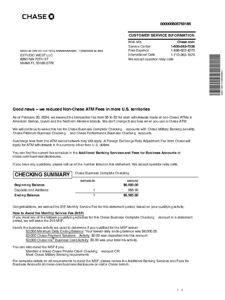 List | PDF | Fee | Chase Bank