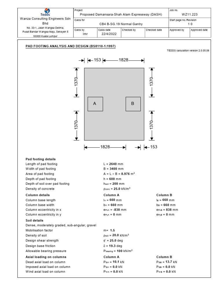 Tedds Calc - Pad Footing Analysis & Design (BS8110) - CB4 - B-SG.19 - 1imr - 220422 | PDF ...