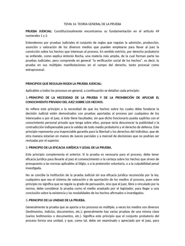 Tema 14 | PDF | Evidencia (ley) | Ley procesal