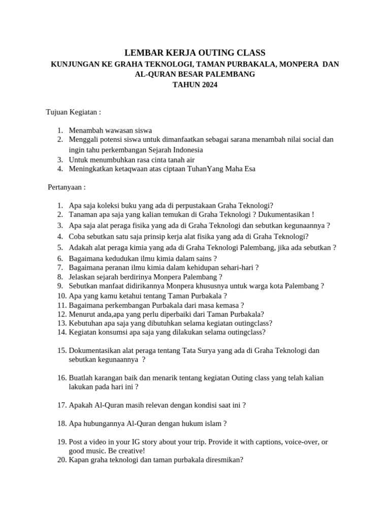 LEMBAR KERJA OUTING CLASS | PDF