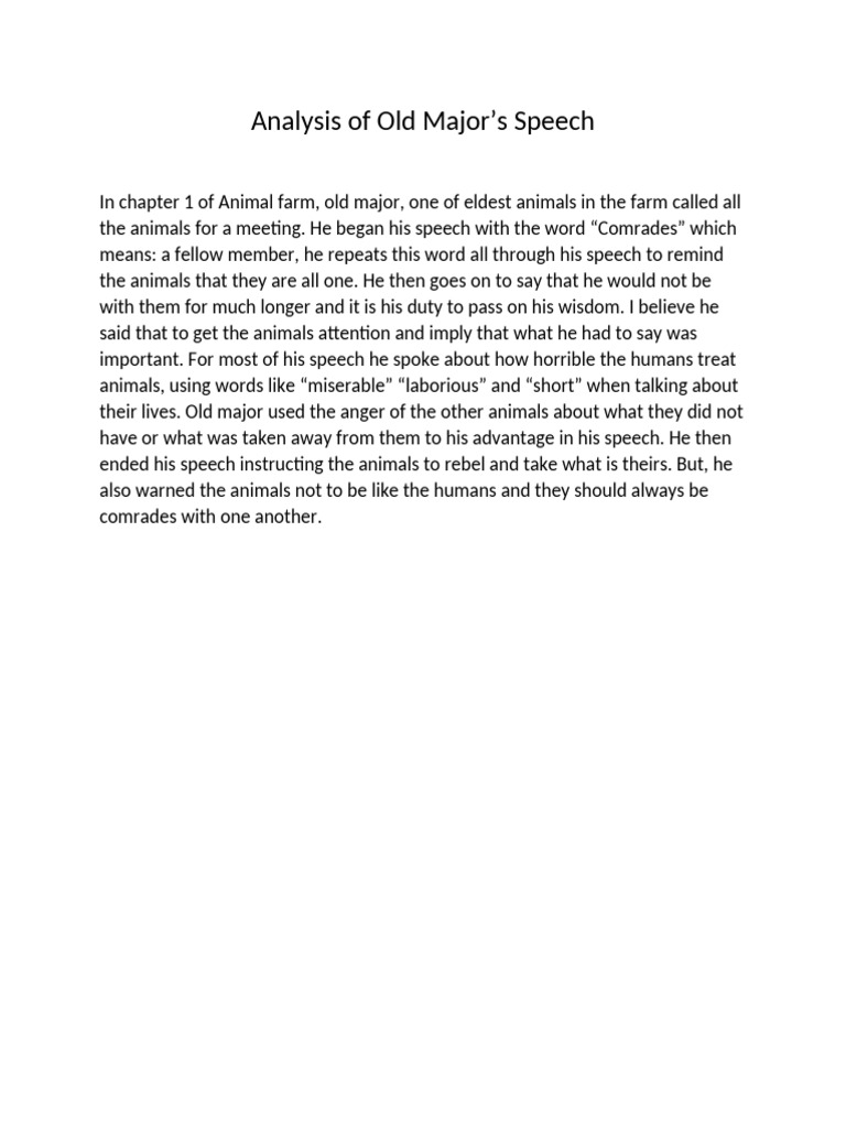 Old Major's Speech Analysis in Animal Farm | PDF