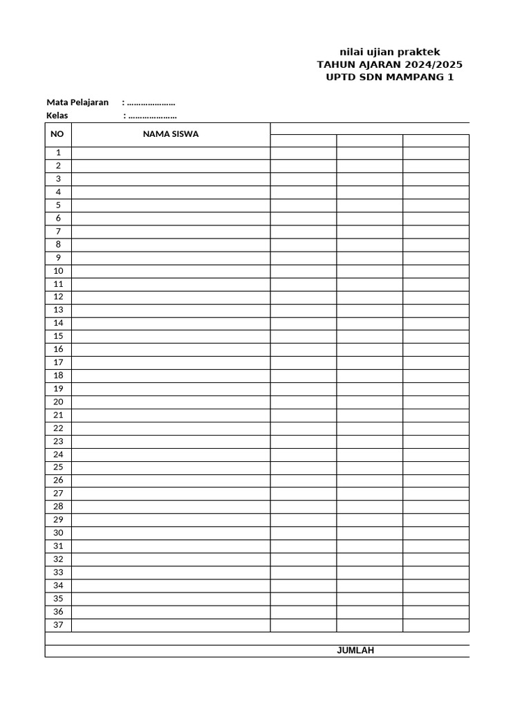 Format Nilai Uprak | PDF