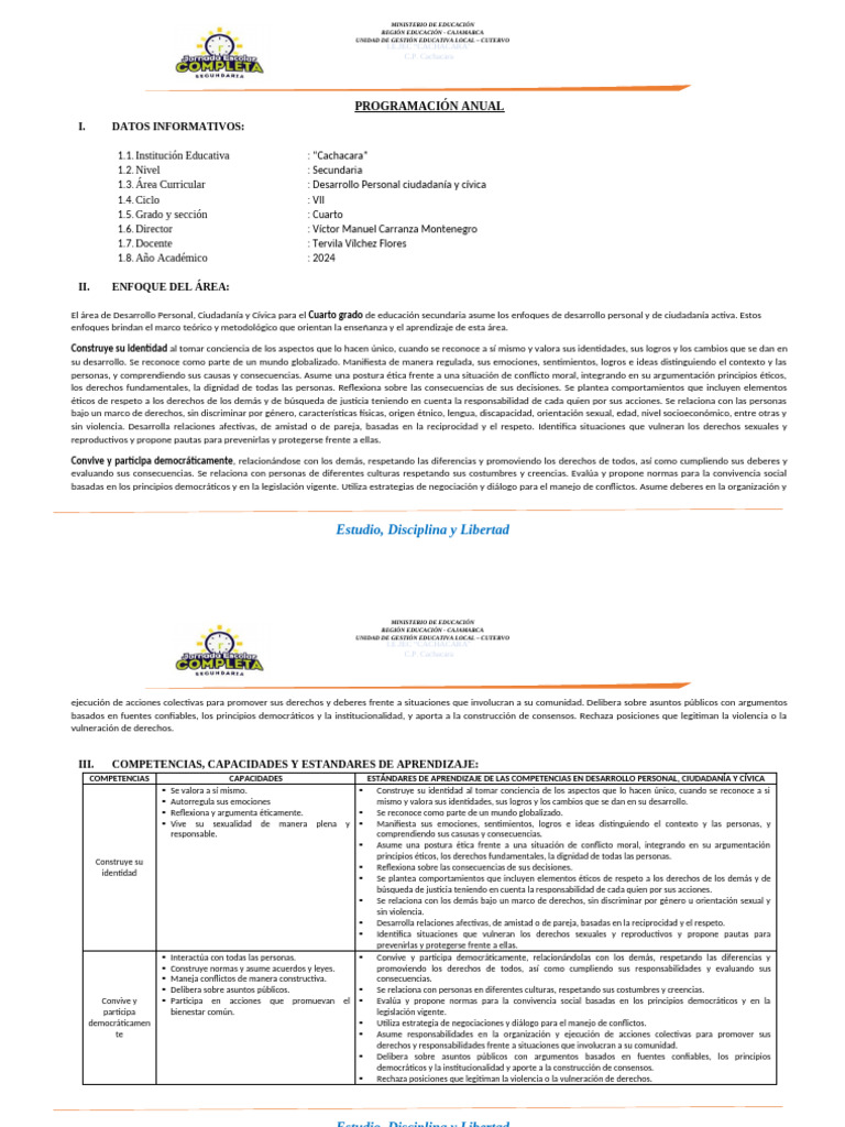 Progaramacion Anual 4 Grado | PDF | Evaluación | Psicología Social