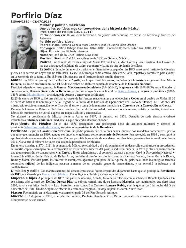 Porfirio Díaz biografia jhoana | PDF | México