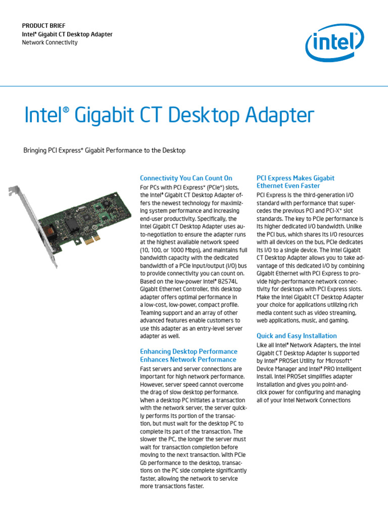 Intel Gigabit CT Desktop Adapter (EXPI9301CTBLK) | PDF | Computer ...