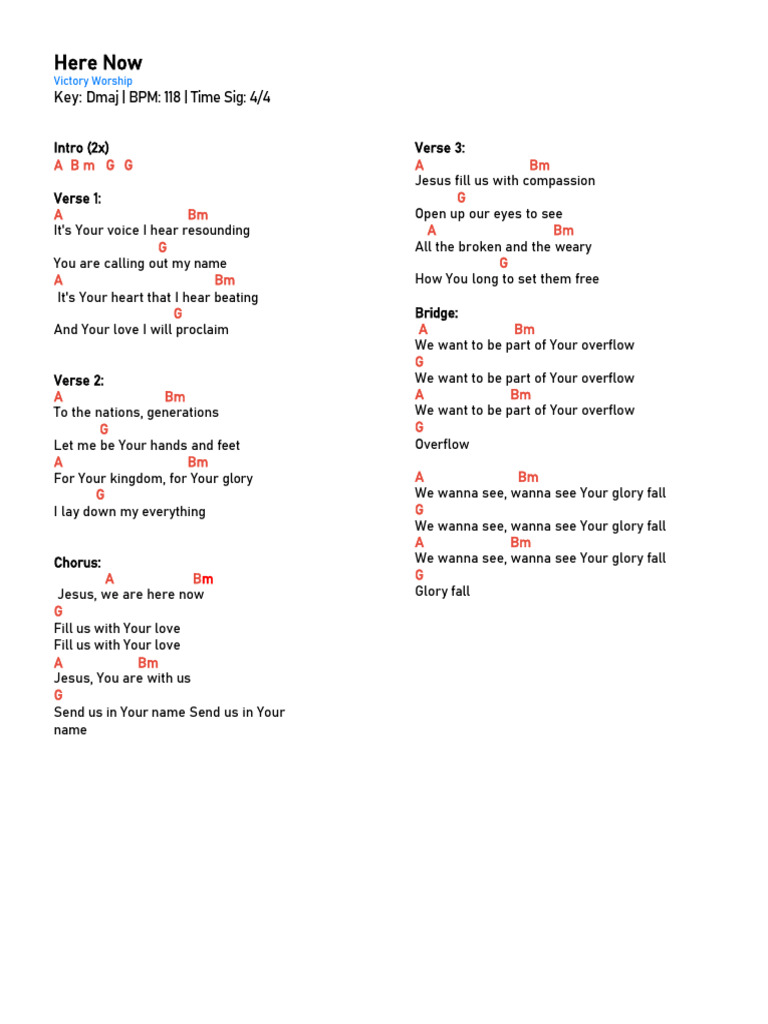 Here Now Key of Dmaj Chord Chart | PDF
