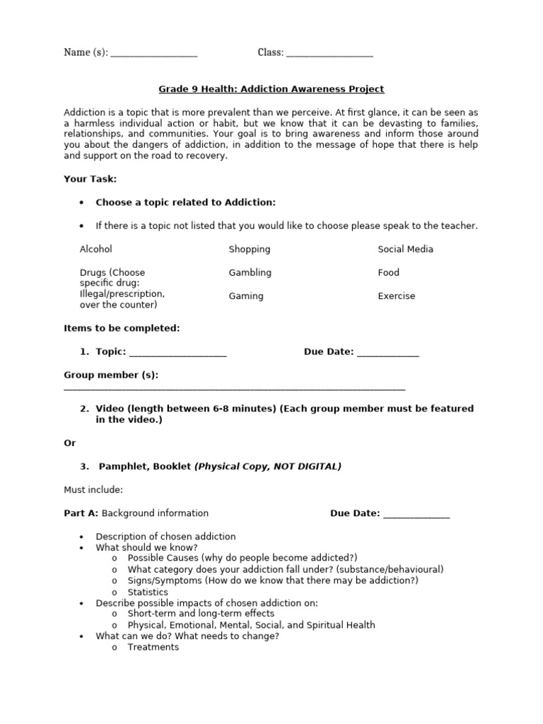 Grade 9 Addiction Project 2025 | PDF | Cognition | Mental Health