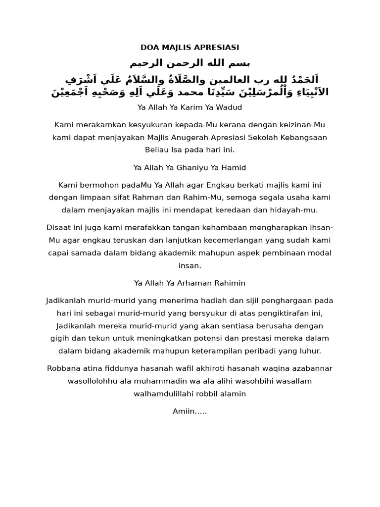 Doa Majlis Apresiasi | PDF