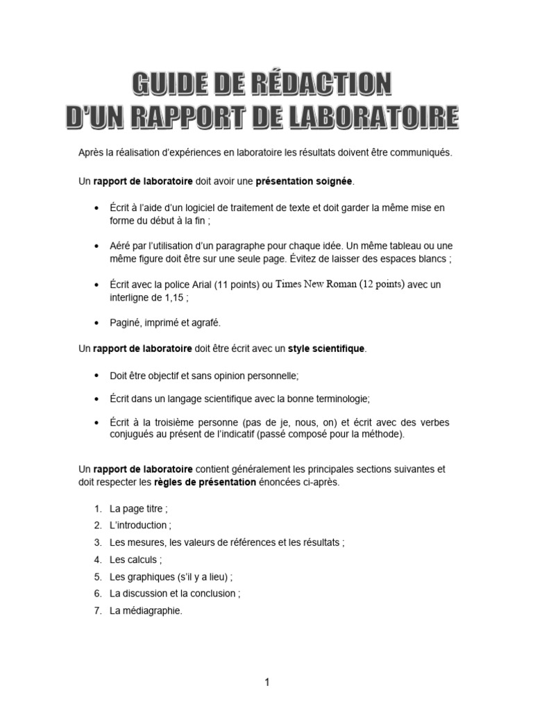 Guide de rédaction d'un rapport de labo | PDF | Chiffre significatif ...