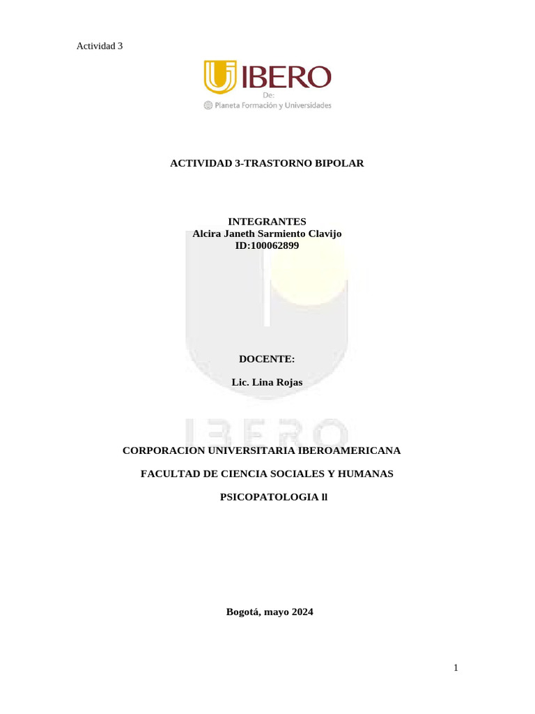 Actividad 3 Psicopatologia LL | PDF