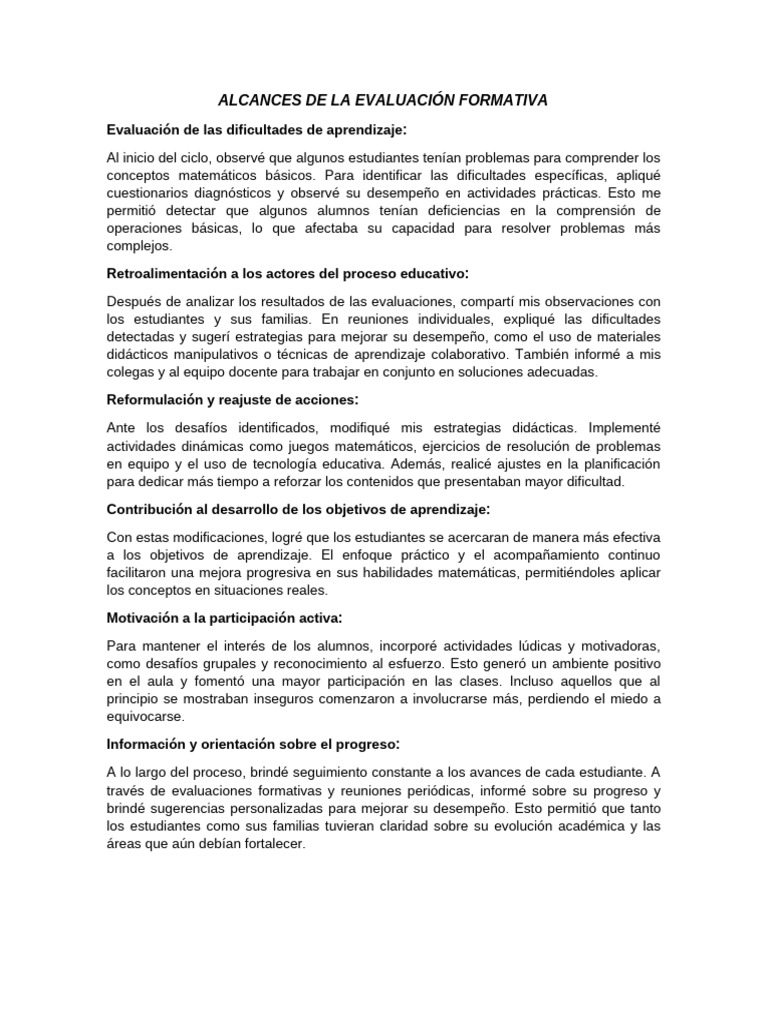 ALCANCES DE LA EVALUACIÓN FORMATIVA | PDF | Evaluación | Aprendizaje