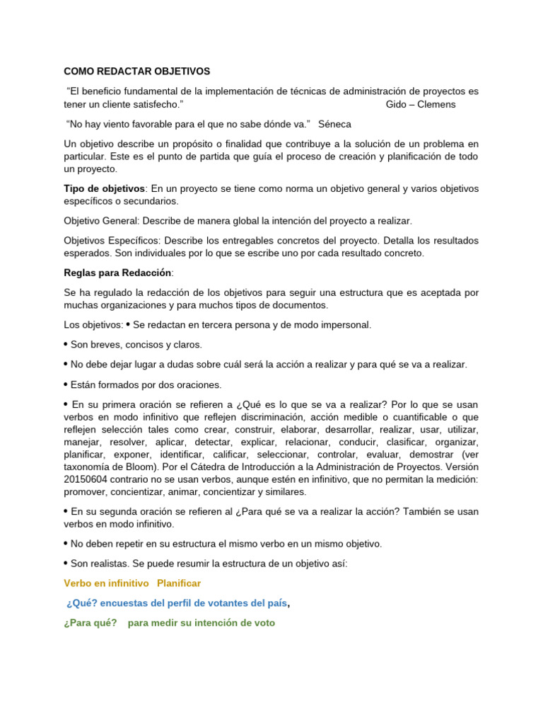 Como Redactar Objetivos | PDF | Gestión de proyectos | Verbo