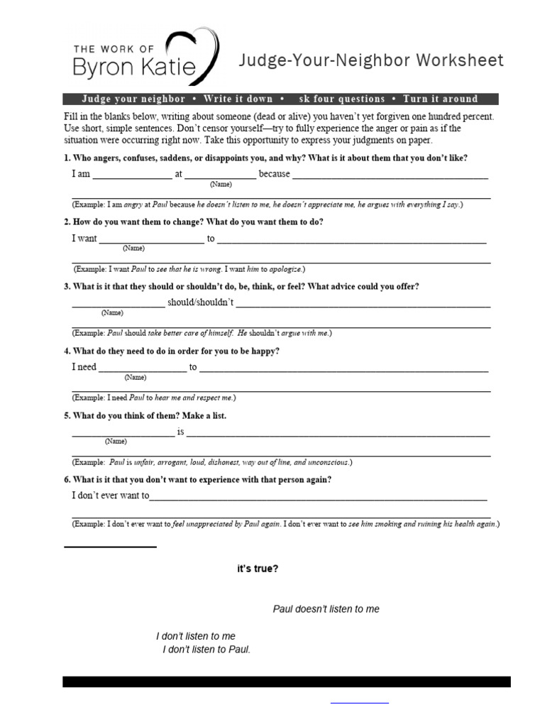 Judge Your Neighbor Worksheet | PDF | Thought