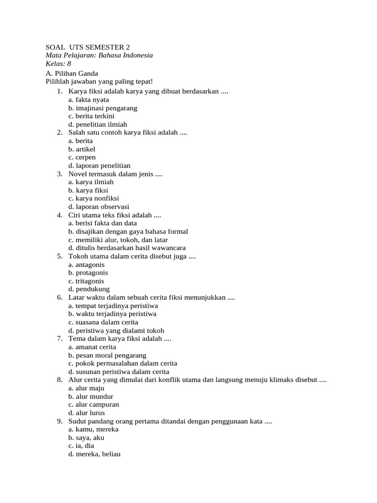 latihan soal uts b indo kls 8 | PDF