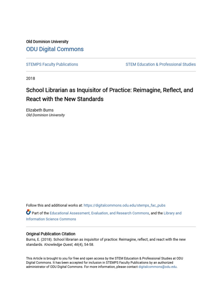 School Librarian As Inquisitor of Practice - Reimagine Reflect A | PDF ...