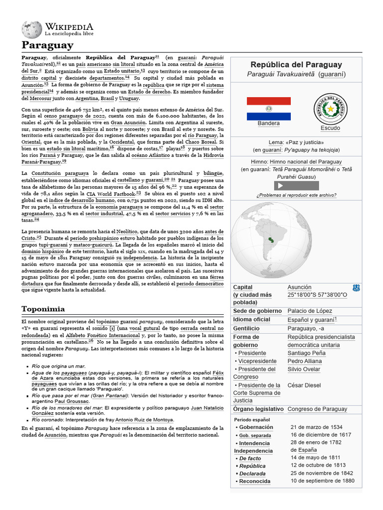 Paraguay - Wikipedia, la enciclopedia libre | PDF | Paraguay