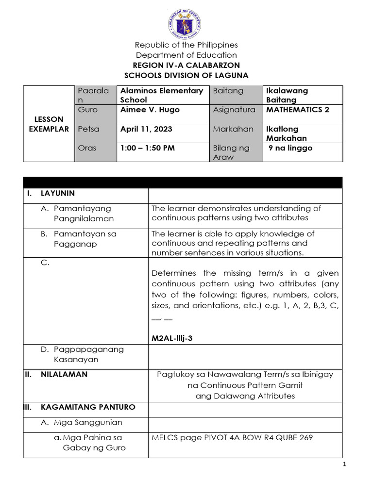 PATTERNS MATH COT W9 Q3 | PDF