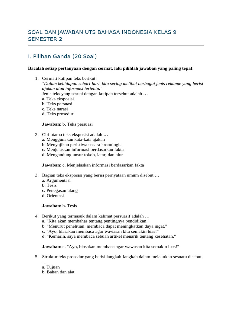 soal PAS kelas 9 semester 2 | PDF