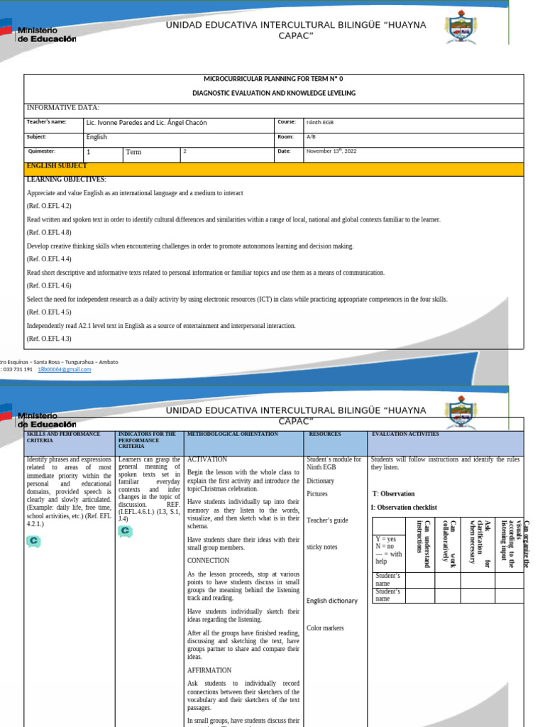 Microcurricular English 9th EGB | PDF | English As A Second Or Foreign Language | Vocabulary