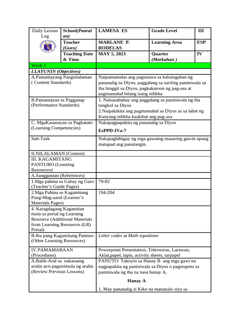 Esp3 q4 Week 1 Day 2 | PDF