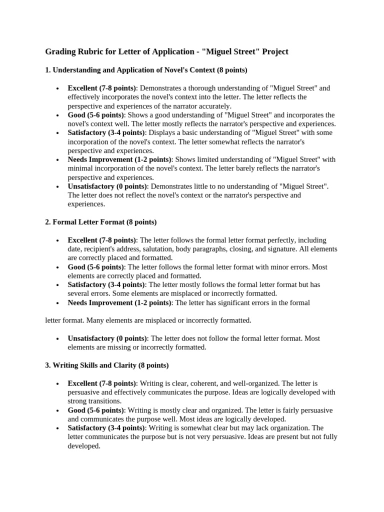 Grading Rubric For Letter of Application | PDF | Creativity | Writing