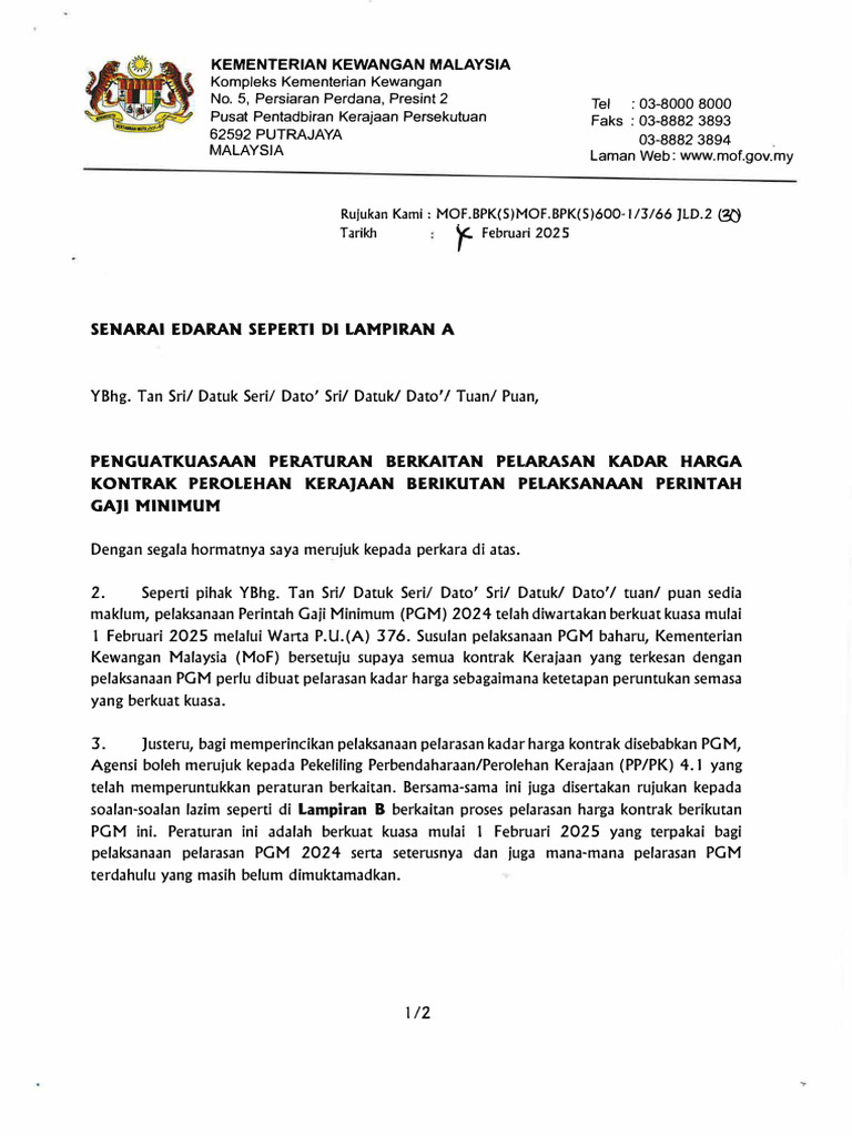 Senarai Edaran Seperti Di Lampiran A: Kementerian Kewangan Malaysia | PDF