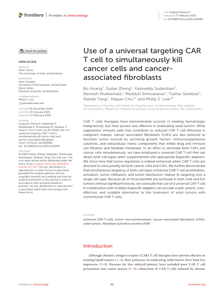 Front. Immunol. 2025 - CAR-T Therapy Research Paper | PDF | Biology ...