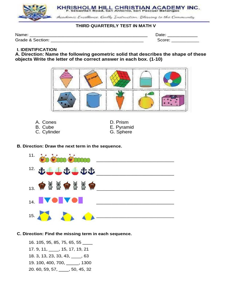 Math V Third Quarterly Test Guide | PDF | Circle | Geometric Objects