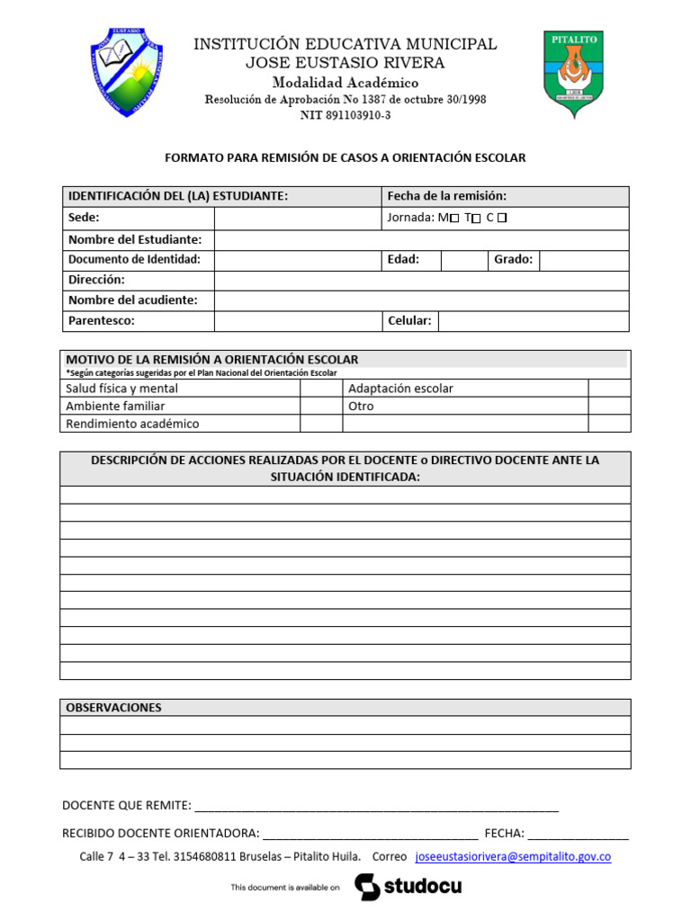Formato Reporte Casos A-Orientacion-Escolar | PDF