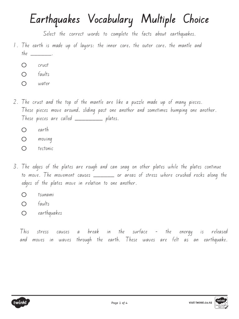 Earthquake Vocabulary Quiz | PDF | Earthquakes | Plate Tectonics