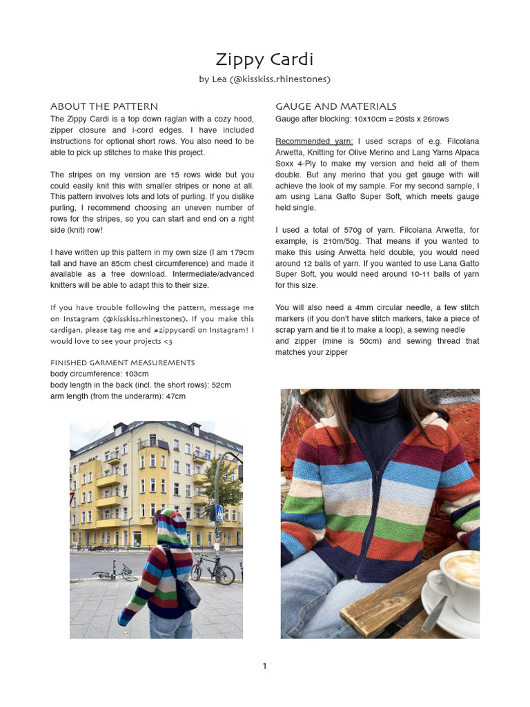 Zippy Cardi Pattern ENG | PDF | Knitting | Gauge (Knitting)