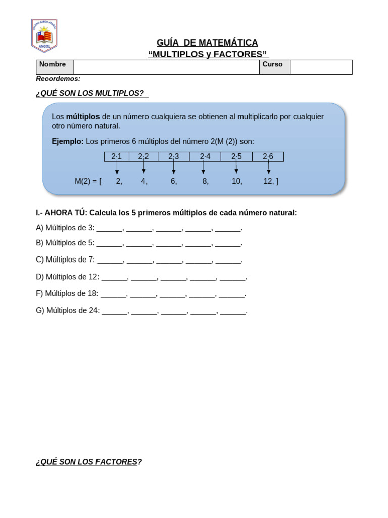 Guía N° 1 Sextos 2024 Factores y múltiplos | PDF