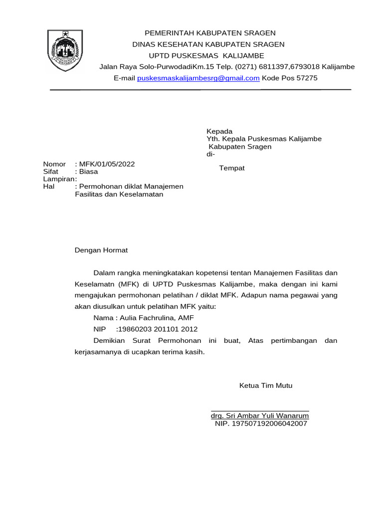 Surat Permohonan-Pelatihan 2022 | PDF